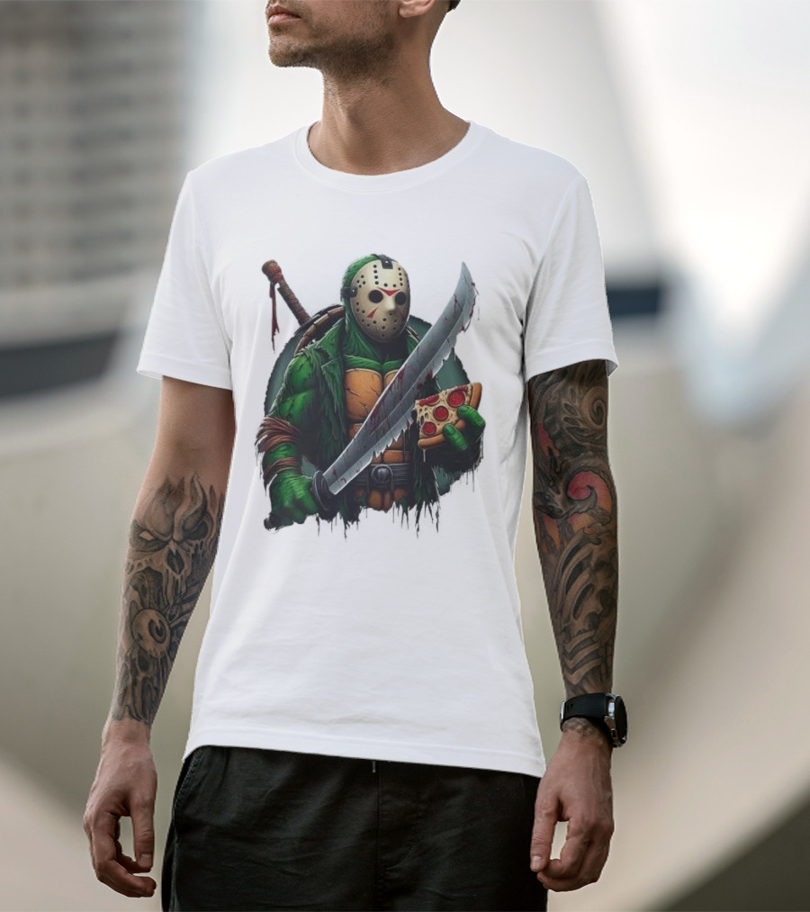 Jason Voorhees Ninja Turtle Pizza Swordsman Crossover T-Shirt