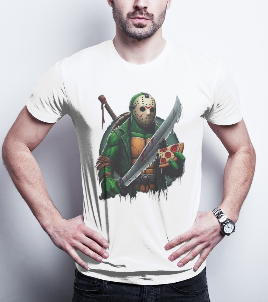 Jason Voorhees Ninja Turtle Pizza Swordsman Crossover T-Shirt