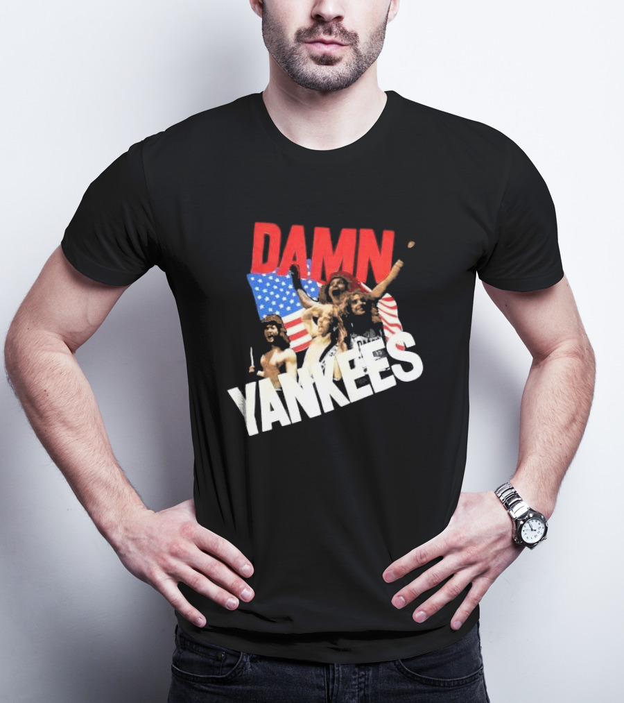 Damn Yankees Band With American Flag Background T-Shirt