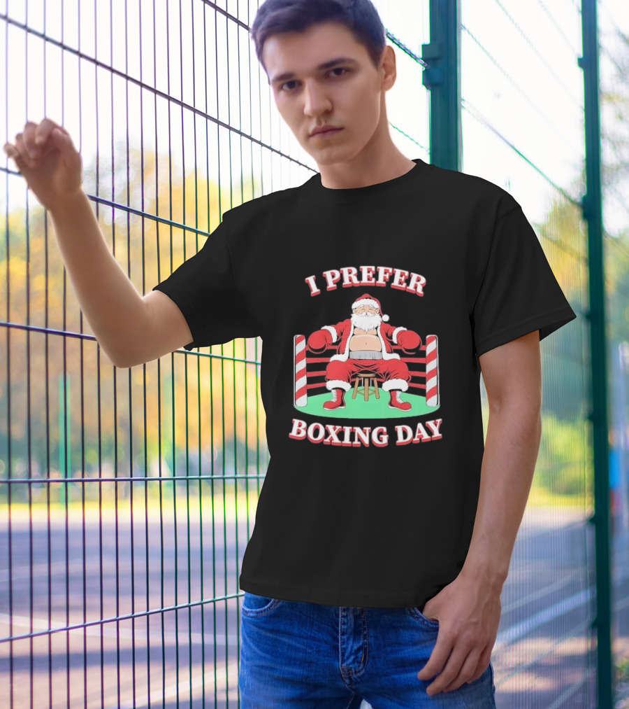 I Prefer Boxing Day Santa In Boxing Ring With Candy Cane Ropes T-Shirt