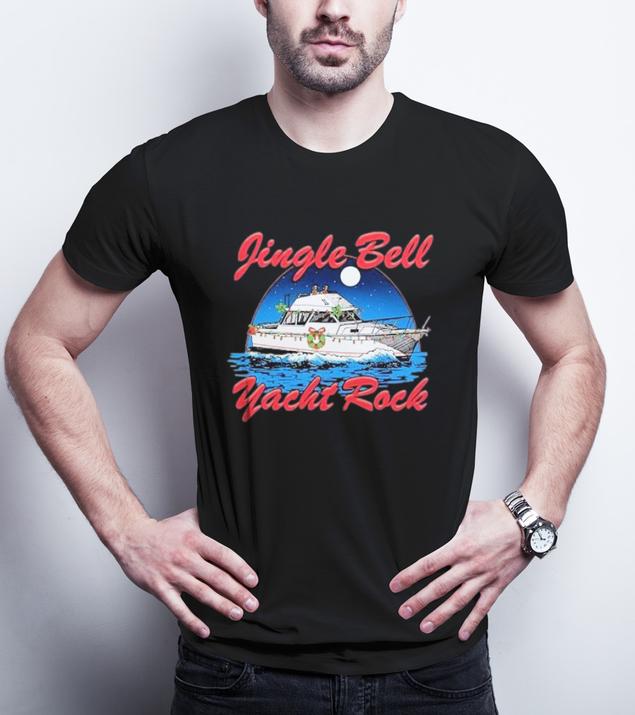 Jingle Bell Yacht Rock Christmas Boat With Holiday Wreath And Lights T-Shirt