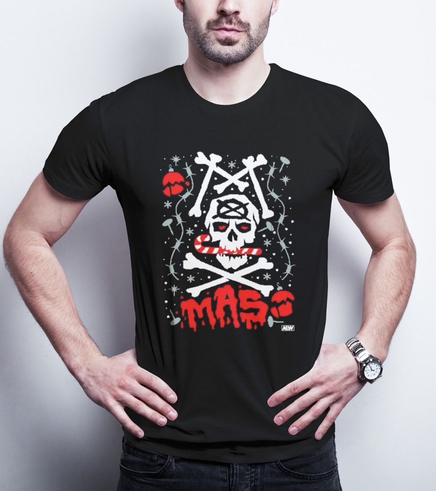 AEW Jon Moxley Xmas Skull Candy Cane Holiday T-Shirt