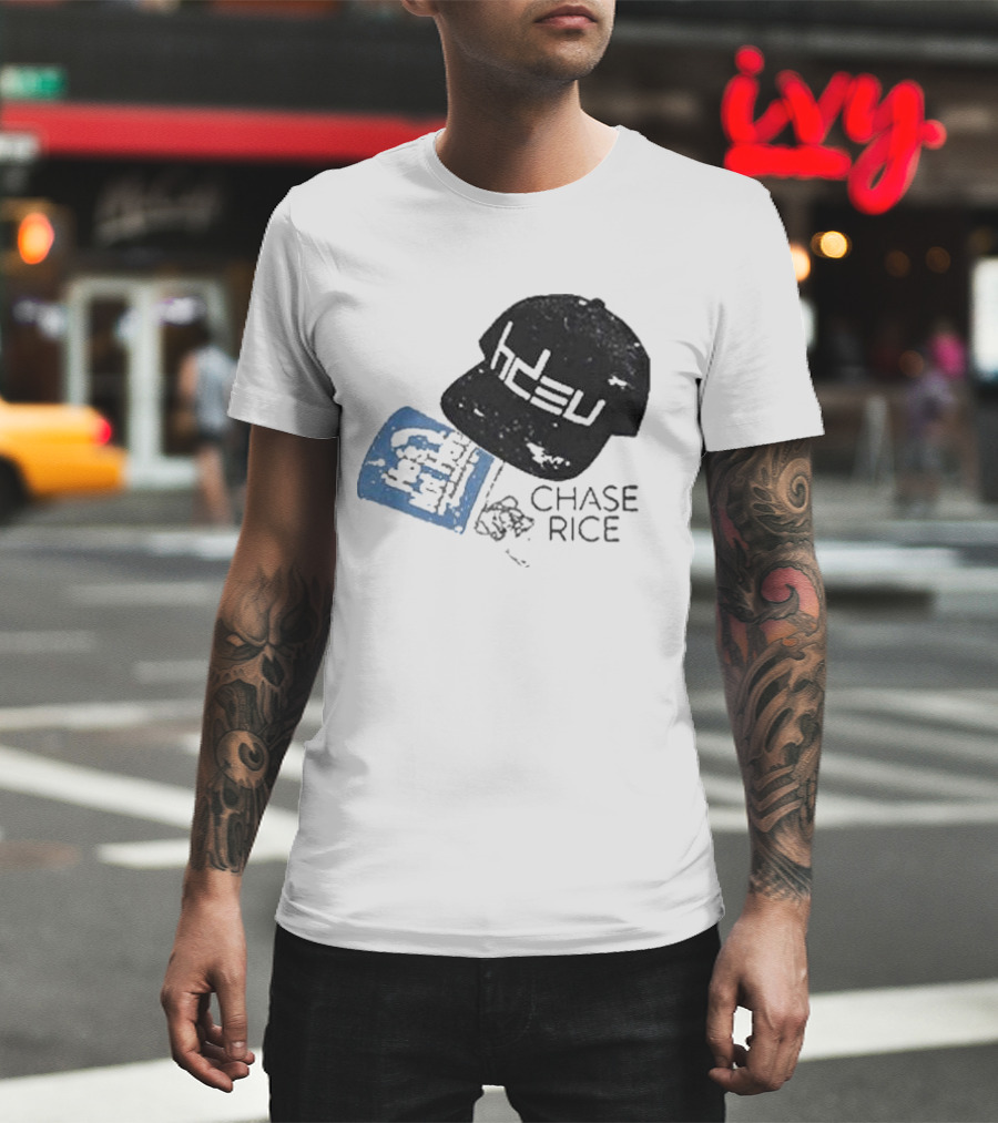 CHASE RICE HDEU Gear Hat And Blue He’s Not Here Text T-Shirt