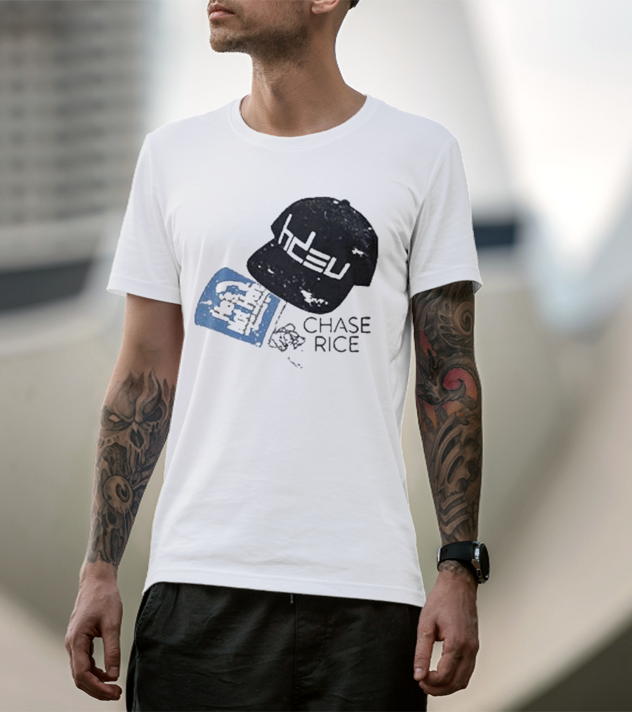 CHASE RICE HDEU Gear Hat And Blue He’s Not Here Text T-Shirt