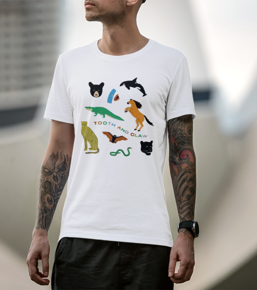 Tooth And Claw Animals Bear Shark Dolphin Horse Crocodile Cheetah Bat Snake Panther Pigment Plum T-Shirt