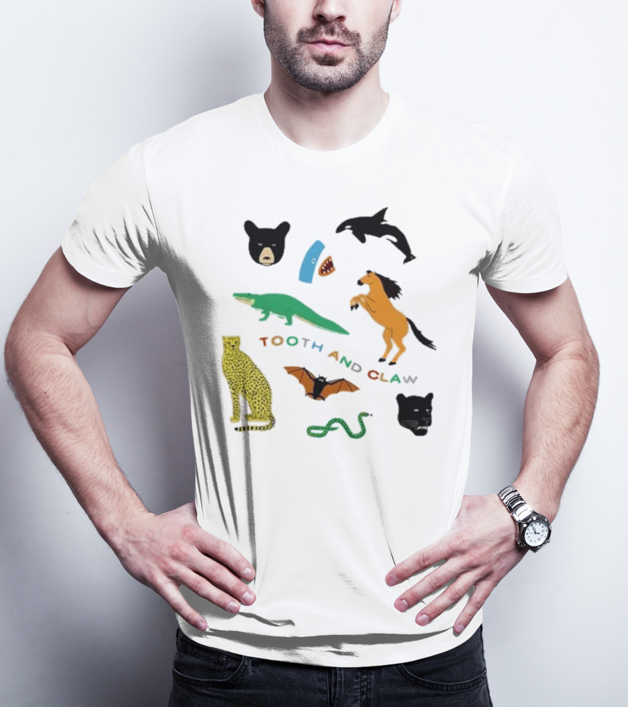 Tooth And Claw Animals Bear Shark Dolphin Horse Crocodile Cheetah Bat Snake Panther Pigment Plum T-Shirt
