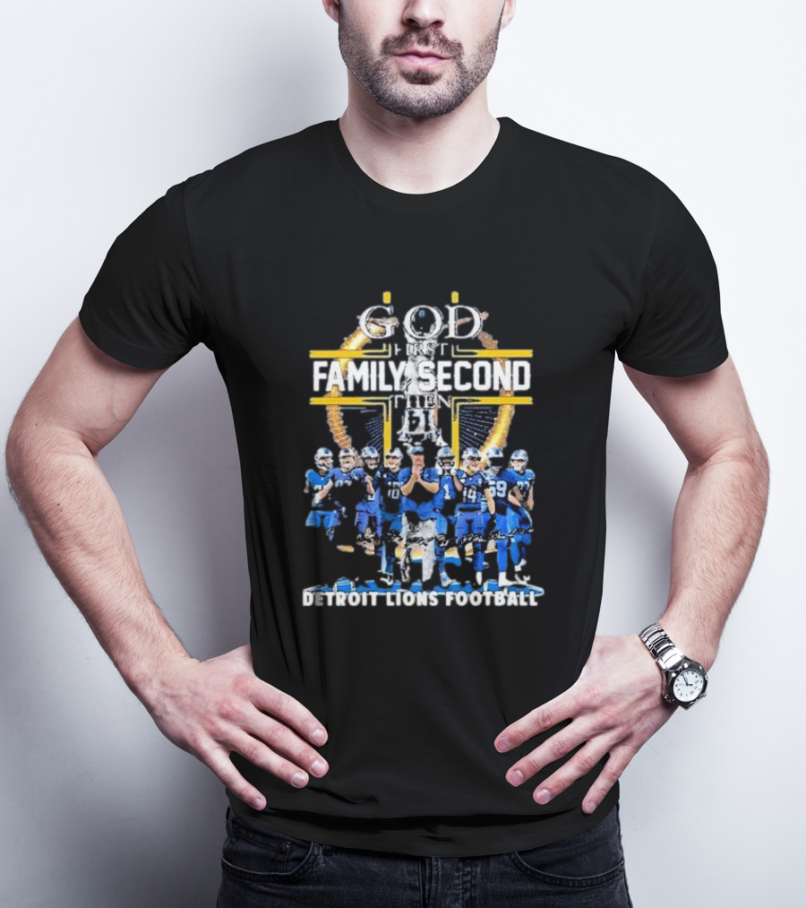 God First Family Second Then Detroit Lions Football St. Brown Headstand T-Shirt