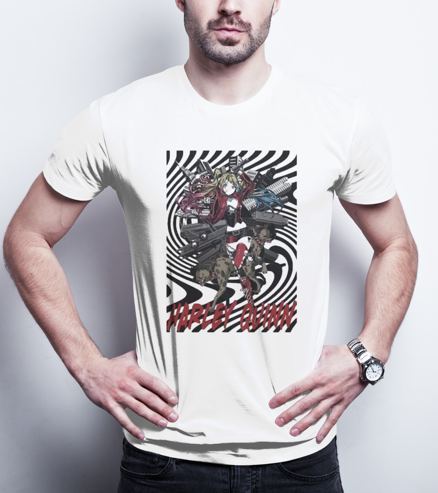 HARLEY QUINN Black And White Spiral With Hyenas T-Shirt