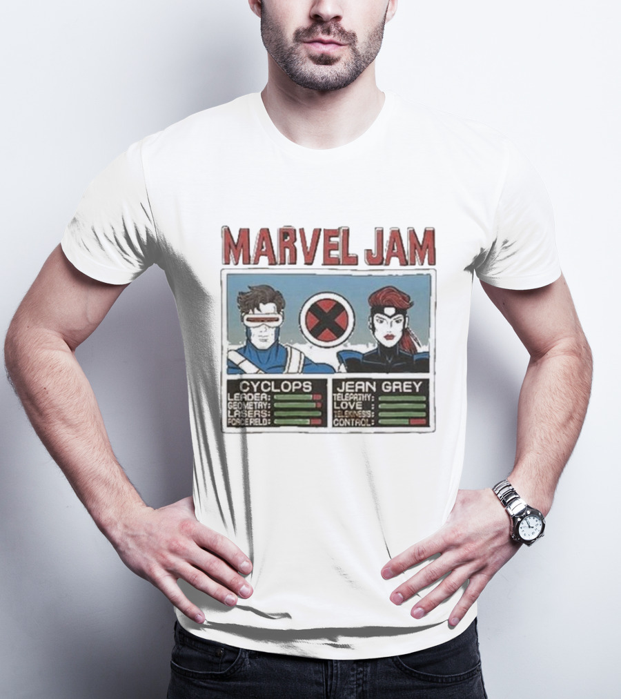 Marvel Jam Cyclops Jean Grey X-Men Character Stats T-Shirt