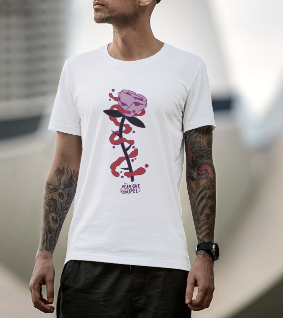 The Midnight Gospel Rose With Purple Shades And Love Swirls T-Shirt