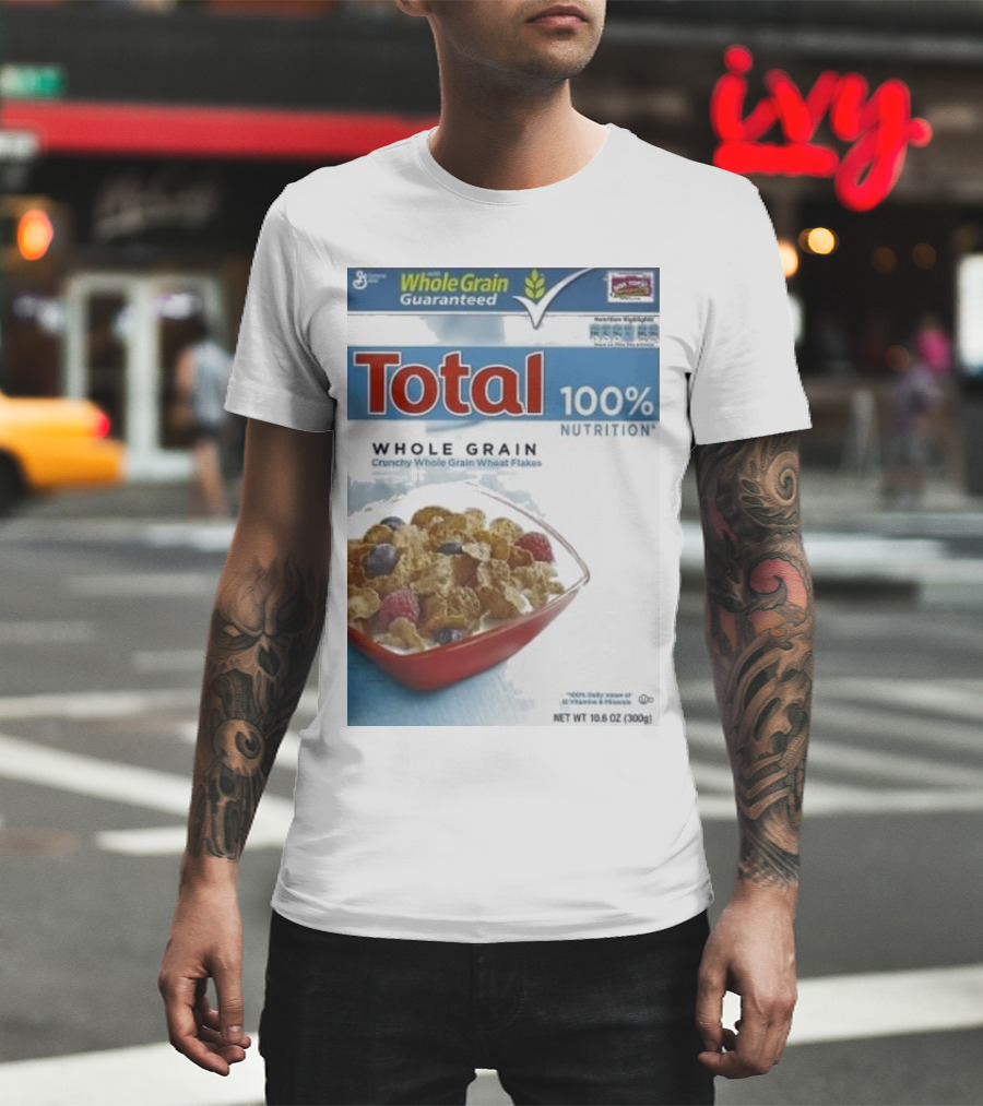 Total 100% Nutrition Whole Grain Crunchy Wheat Flakes Breakfast Cereal Box T-Shirt