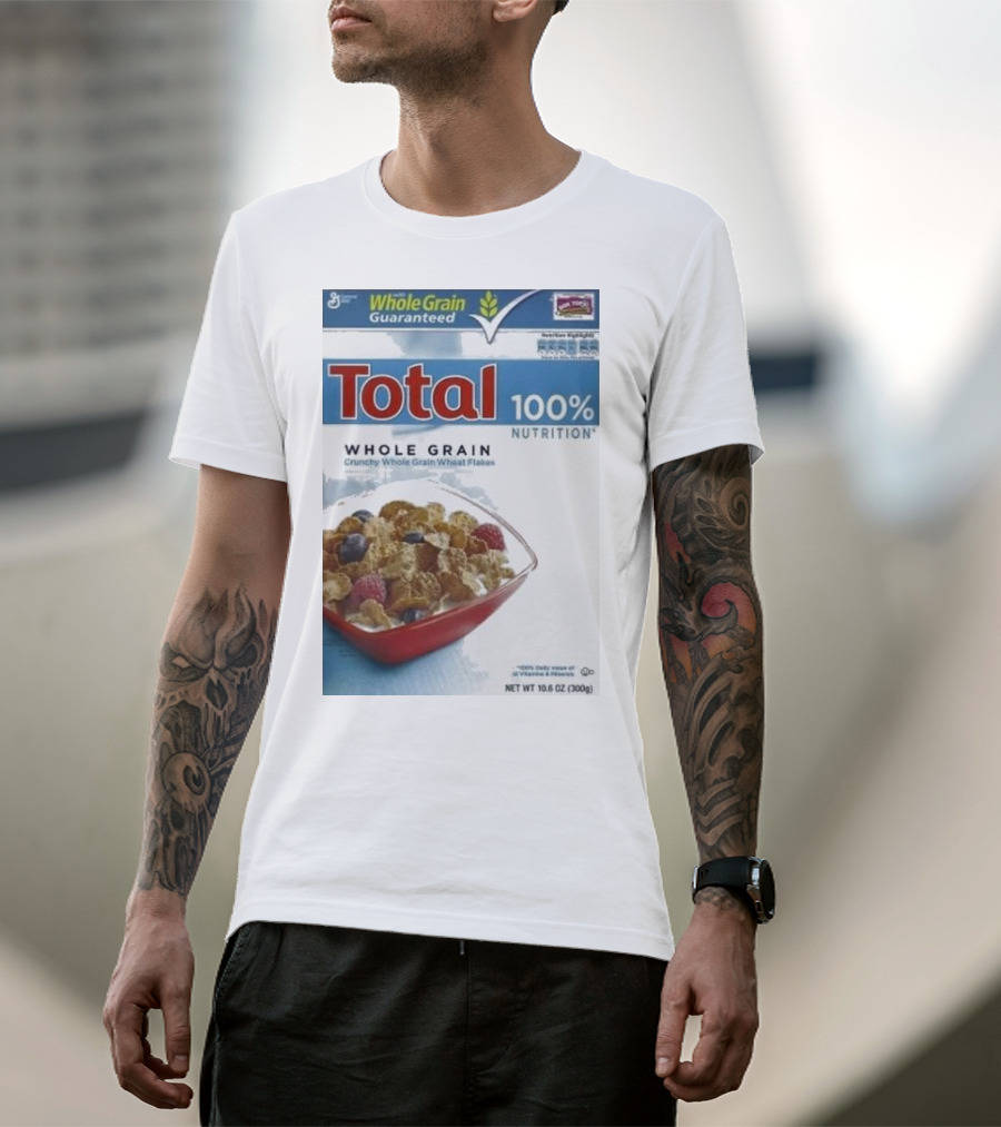 Total 100% Nutrition Whole Grain Crunchy Wheat Flakes Breakfast Cereal Box T-Shirt