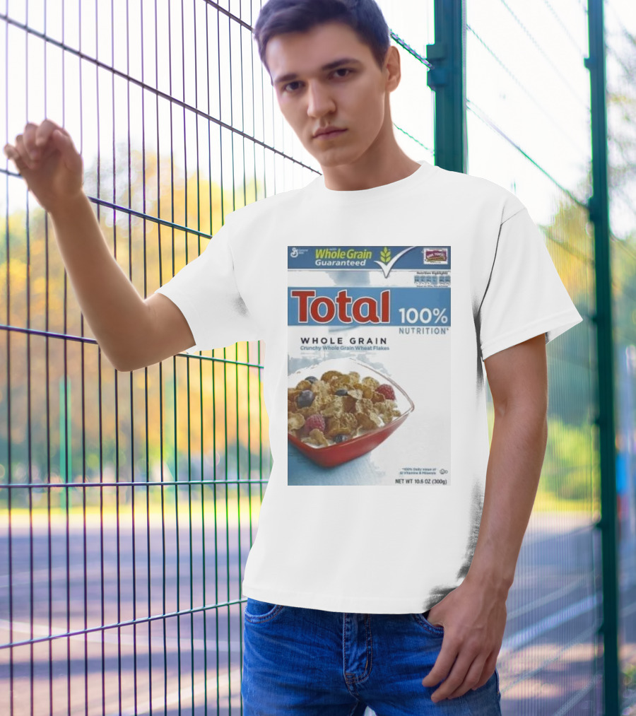 Total 100% Nutrition Whole Grain Crunchy Wheat Flakes Breakfast Cereal Box T-Shirt