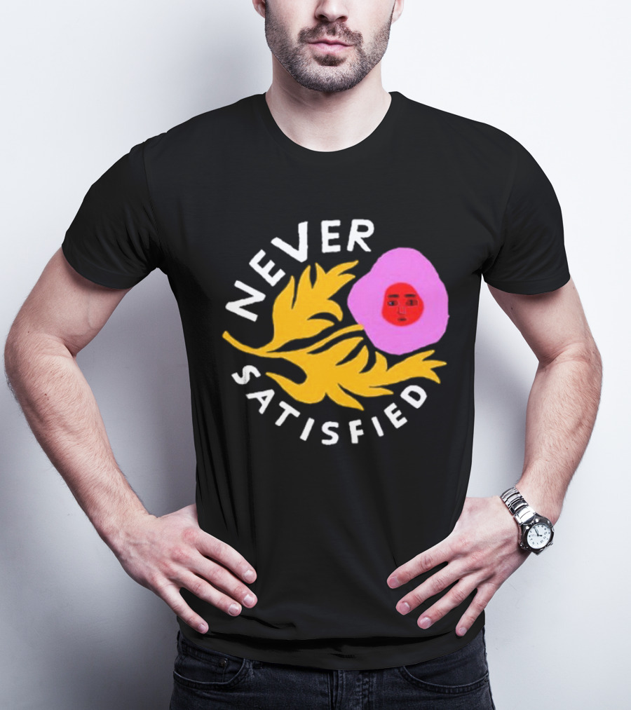 Never Satisfied Pink Mask Face With Yellow Leaves T-Shirt