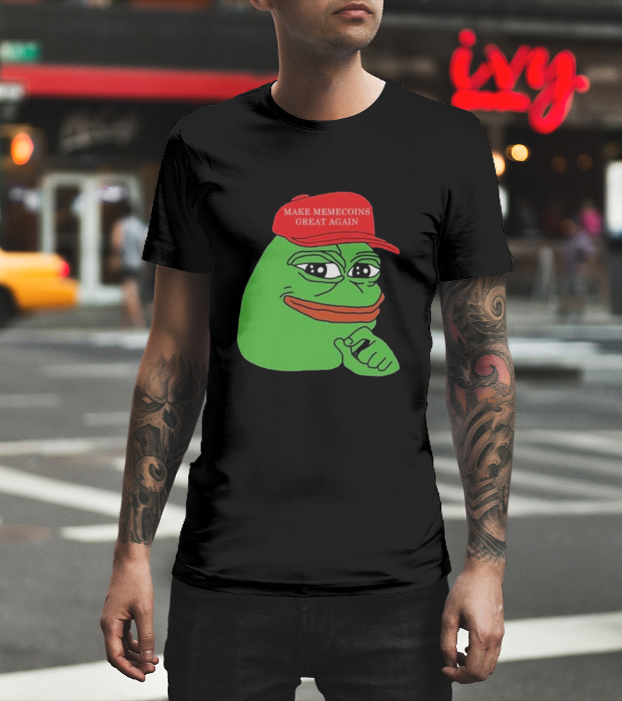 Pepe Make Memecoins Great Again Red Hat Meme Character T-Shirt