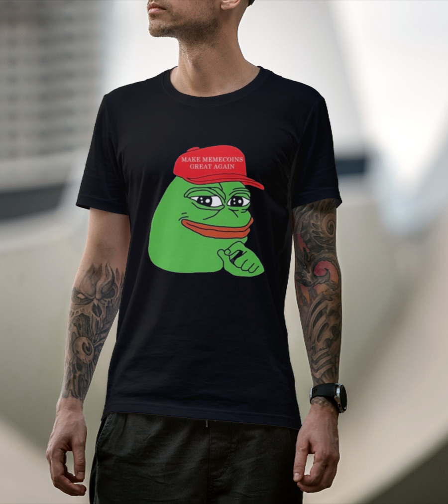 Pepe Make Memecoins Great Again Red Hat Meme Character T-Shirt