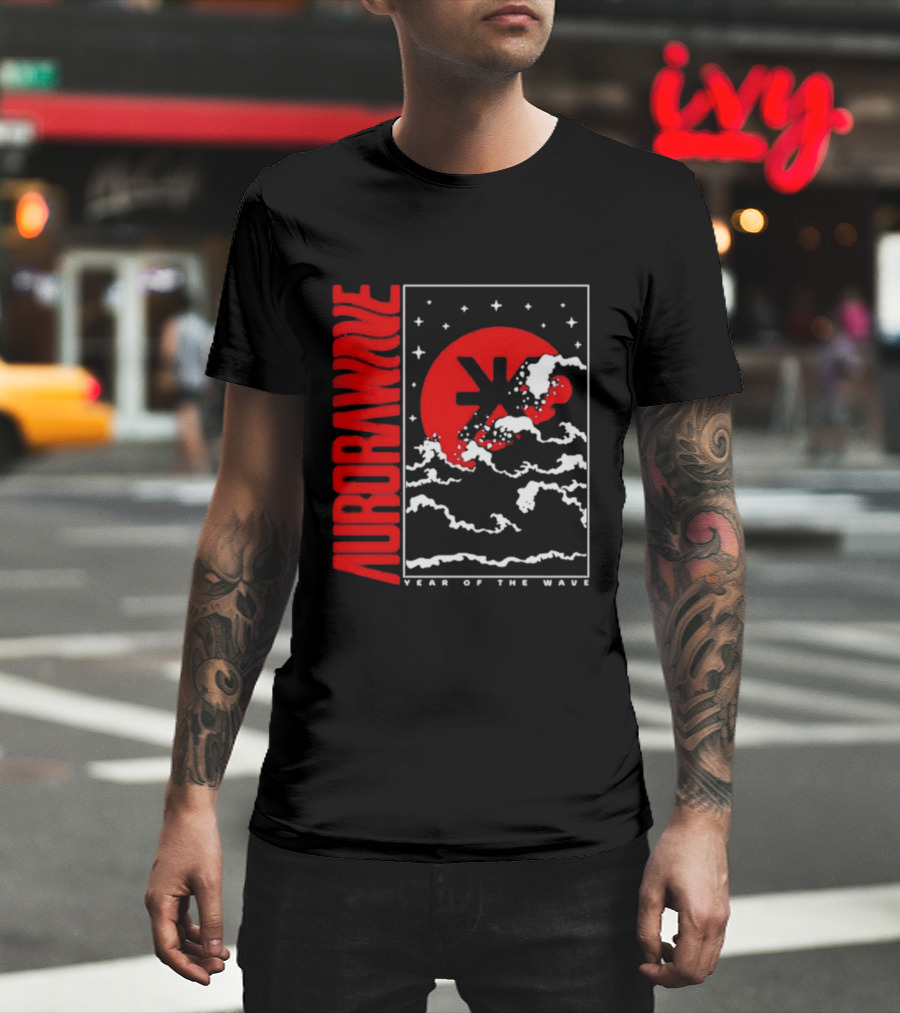 Aurora Wave Year Of The Wave Red Sun Clouds Stars T-Shirt
