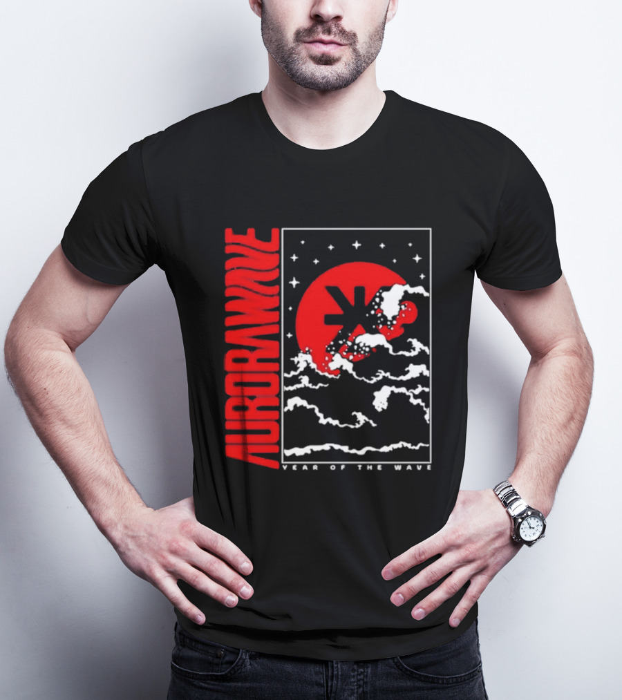 Aurora Wave Year Of The Wave Red Sun Clouds Stars T-Shirt