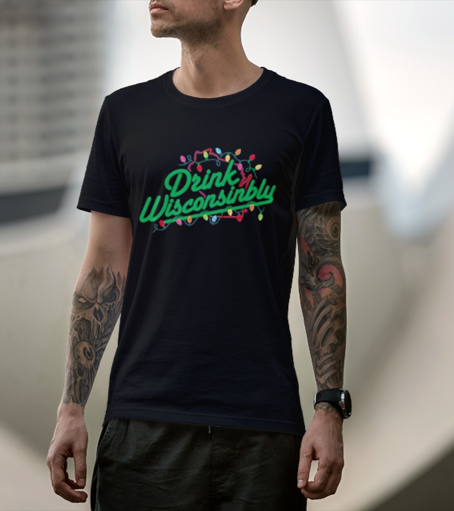 Drink Wisconsinbly Christmas Lights Festive Holiday T-Shirt