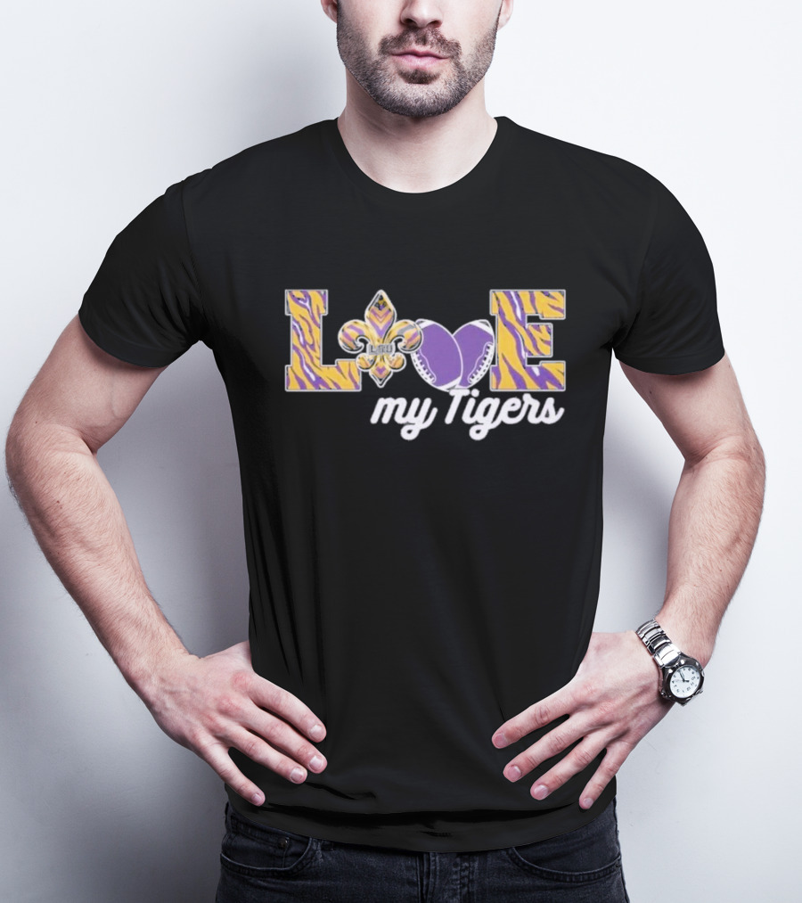 LSU Love My Tigers Fleur De Lis Football 2D T-Shirt