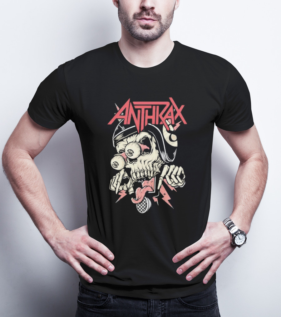 Anthrax Skull With Exploding Eyes And Microphone T-Shirt