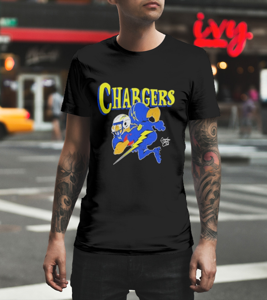 Chargers Crenshaw Skate Club Football Player Lightning T-Shirt