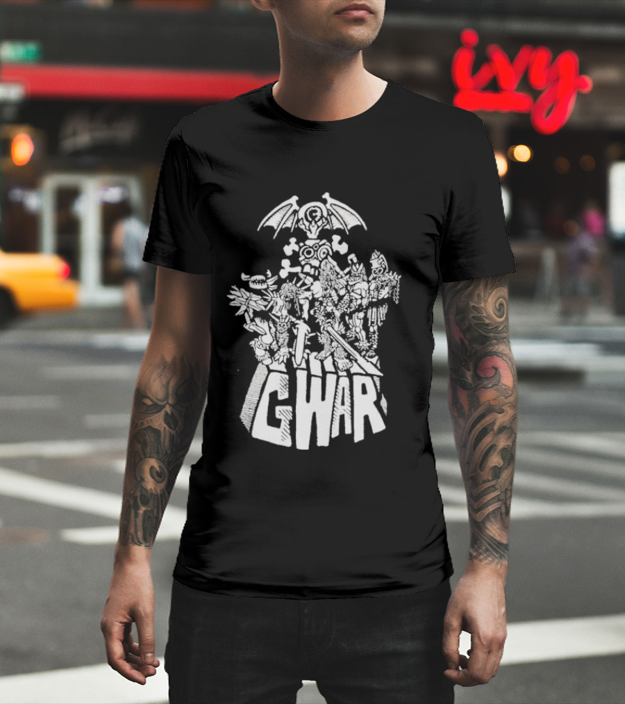 Gwar 1994 Glow In The Dark Band Art With Monsters And Bat Wings T-Shirt
