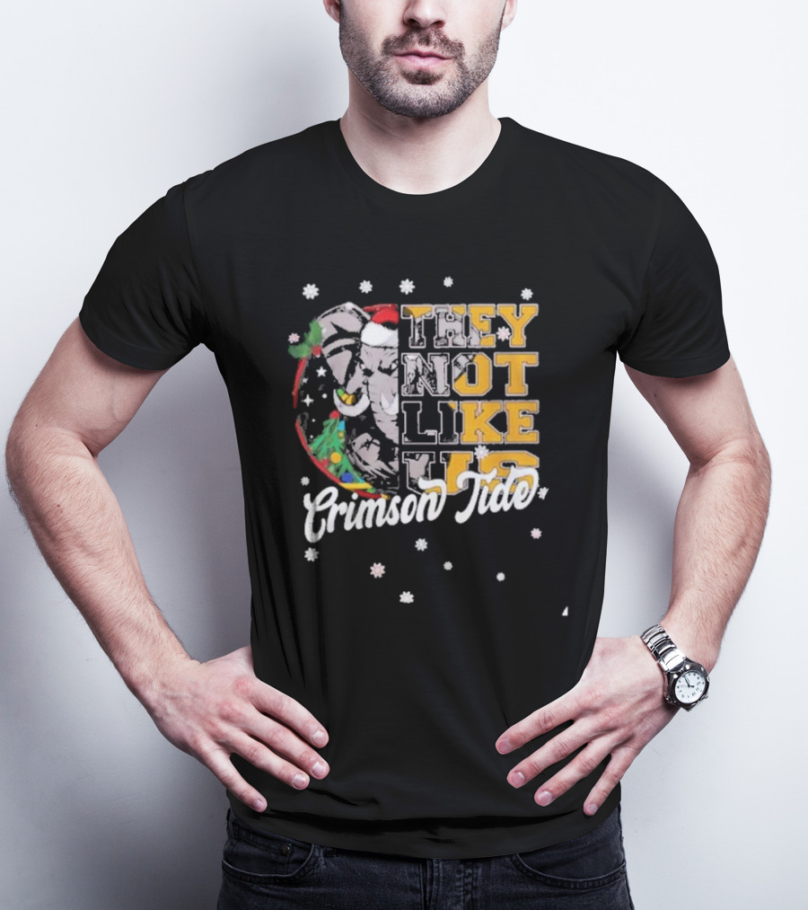 They Not Like Us Crimson Tide Christmas Elephant Santa Hat T-Shirt