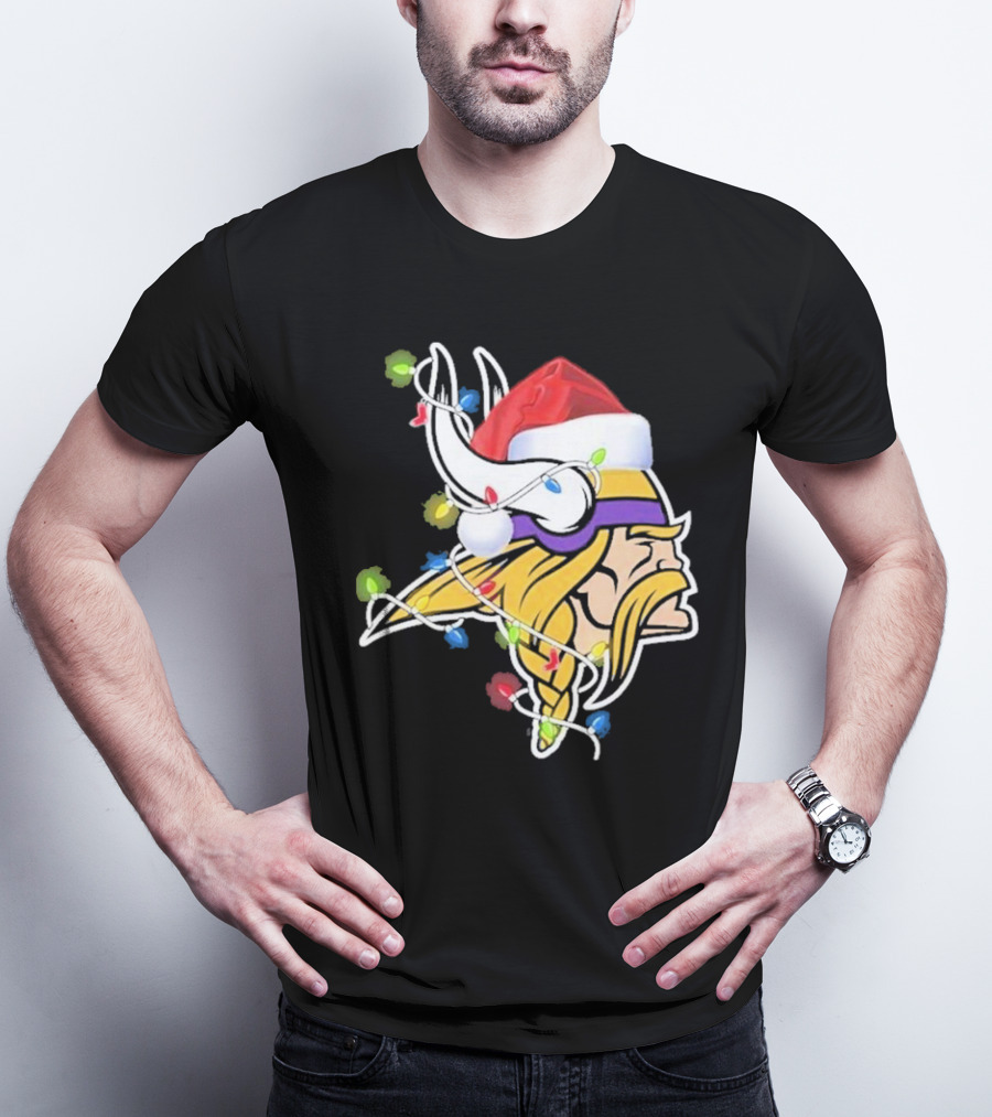 Minnesota Vikings Merry Christmas 2D Santa Hat Lights T-Shirt