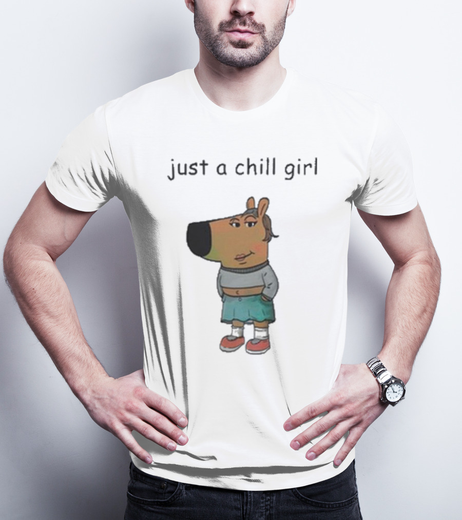 Just A Chill Girl Sweatshirt Wearing Character With Crossed Arms And Sneakers T-Shirt