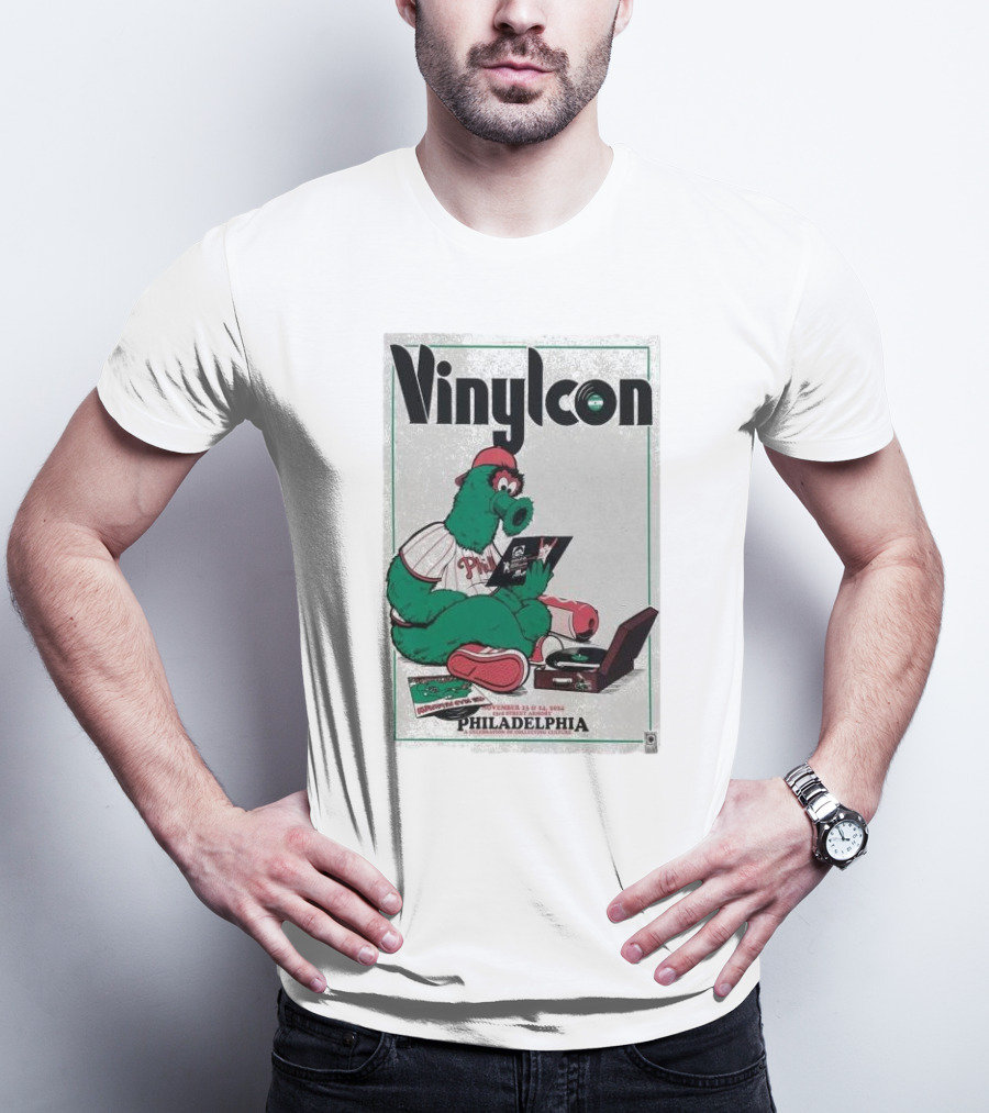 Vinylcon Philadelphia Phillies Mascot At 23rd St Armory Listening On Turntable T-Shirt