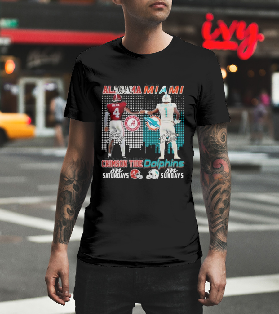 Alabama Miami Crimson Tide Saturdays Dolphins Sundays T-Shirt