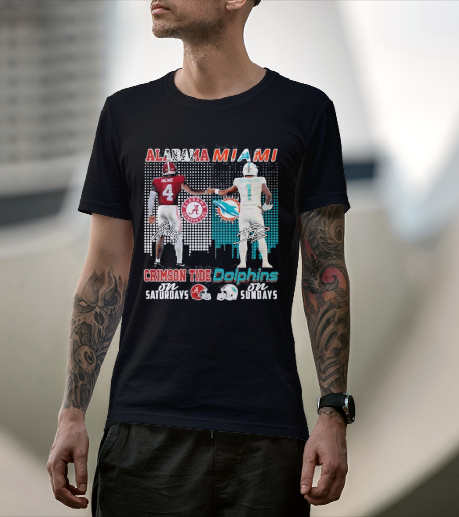 Alabama Miami Crimson Tide Saturdays Dolphins Sundays T-Shirt