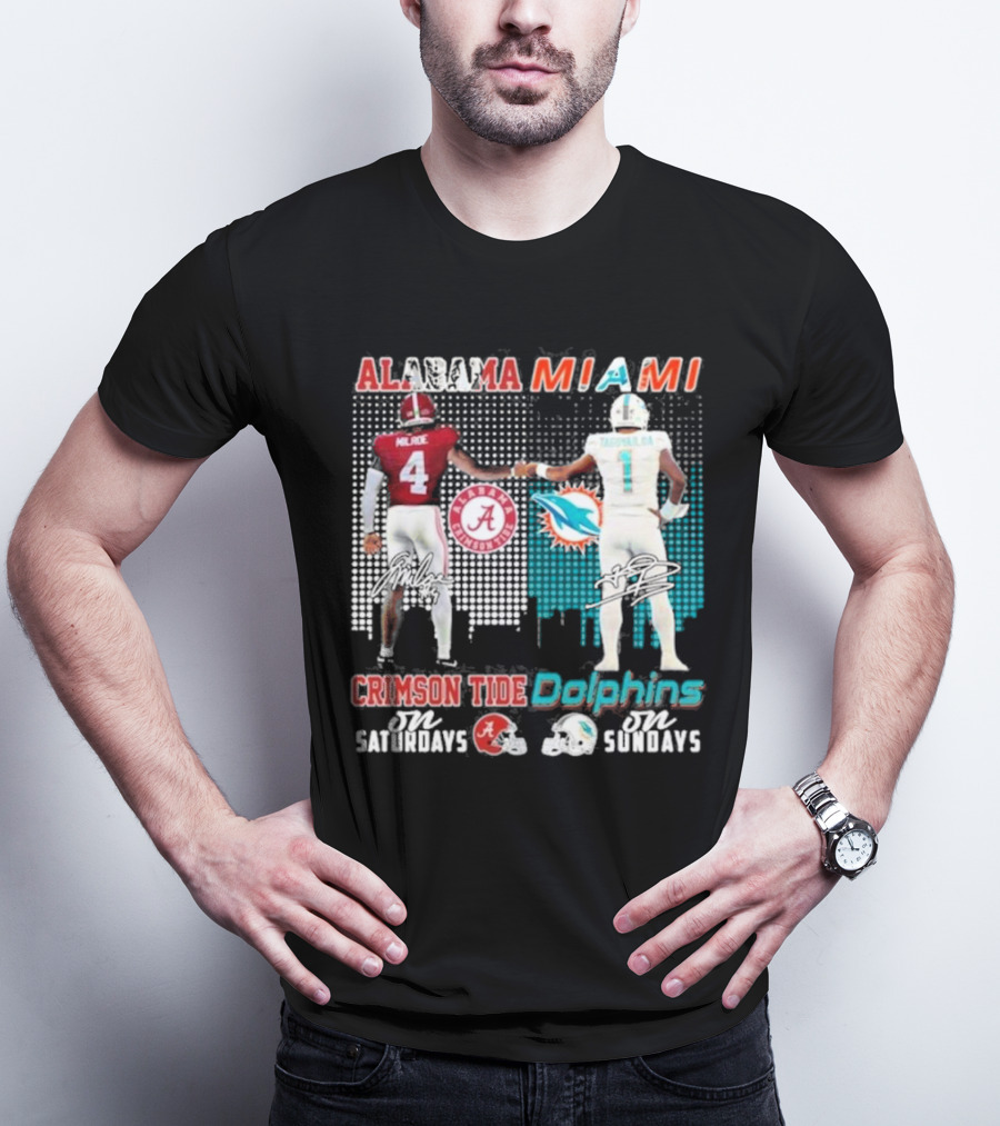 Alabama Miami Crimson Tide Saturdays Dolphins Sundays T-Shirt
