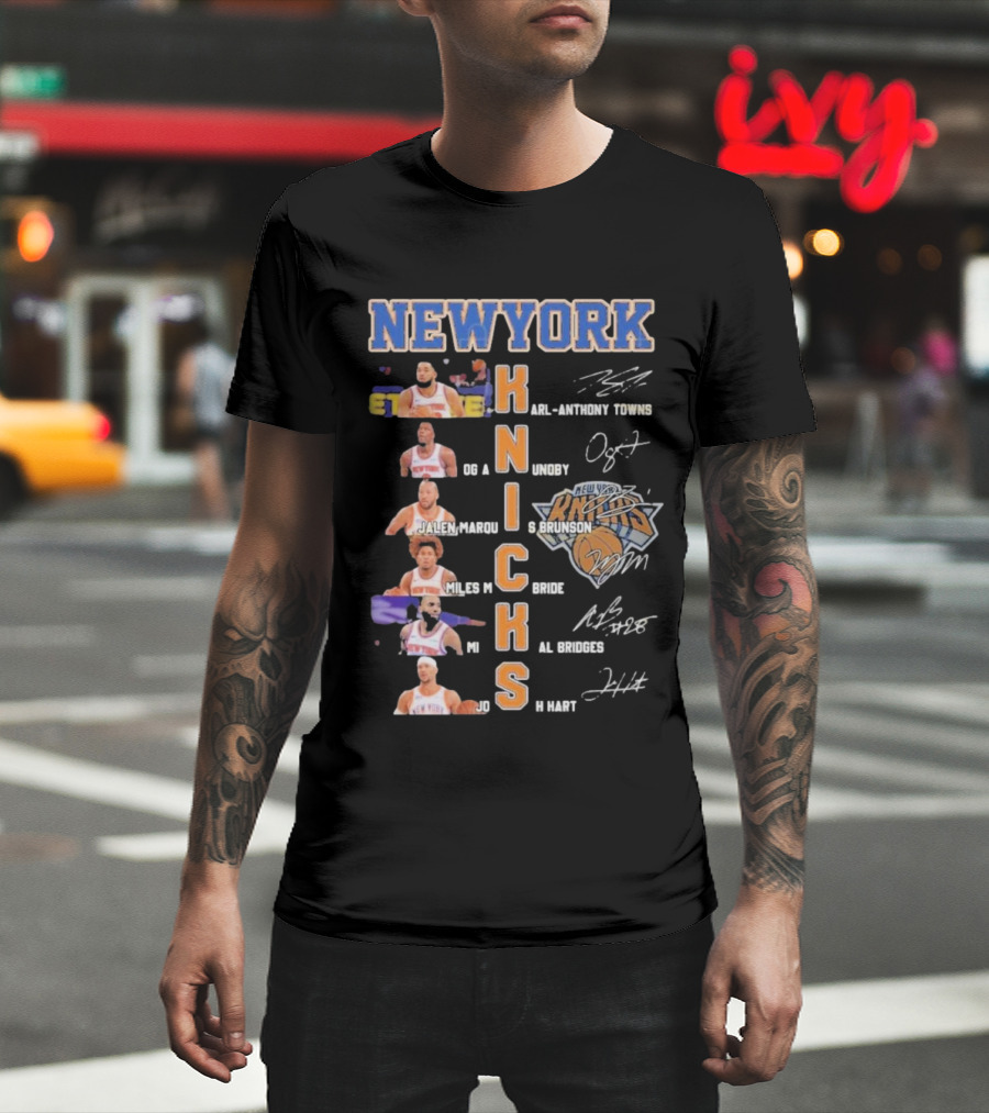 New York Knicks Karl-Anthony Towns OG Anunoby Jalen Brunson Miles McBride Mikal Bridges Josh Hart Signature Players T-Shirt