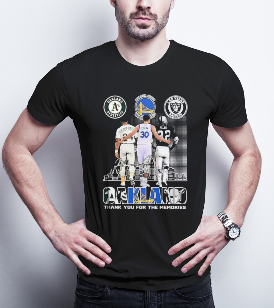 Oakland Athletics Warriors Raiders Henderson Curry Allen Thank You For The Memories T-Shirt