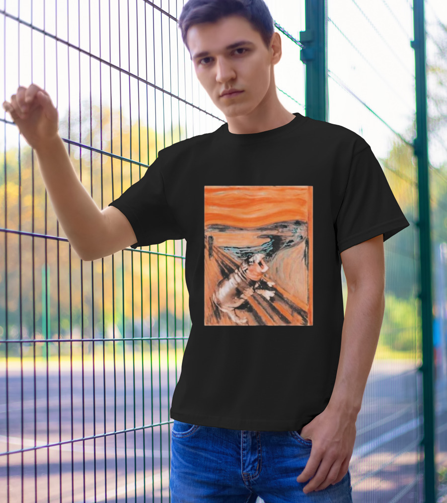 Scared Moo Deng Meme Scream T-Shirt