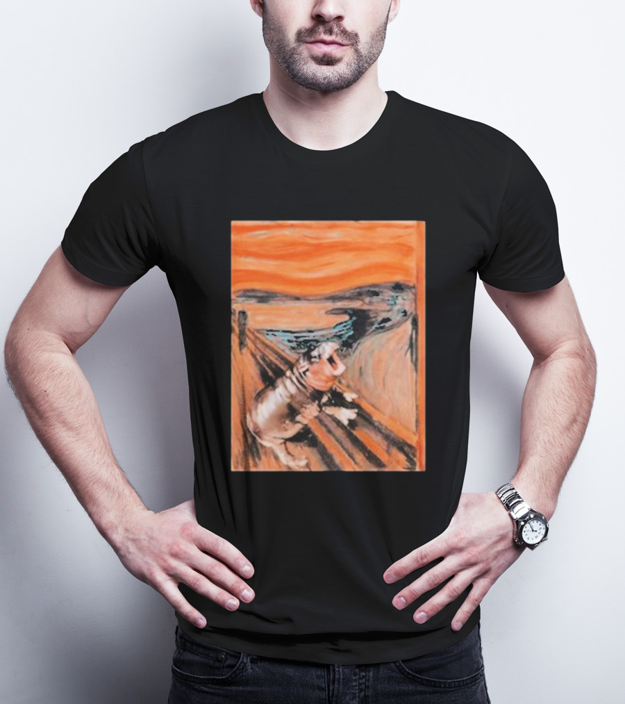 Scared Moo Deng Meme Scream T-Shirt