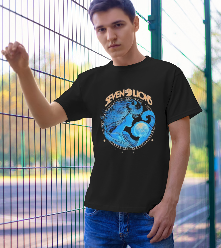 Seven Lions Worlds Apart Celestial Woman Holding Earth T-Shirt