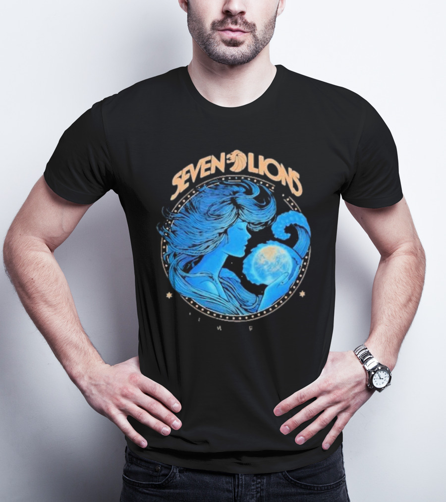 Seven Lions Worlds Apart Celestial Woman Holding Earth T-Shirt