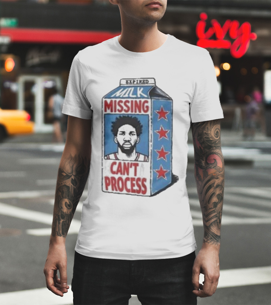 Joel Embiid Expired Milk Carton Missing Can't Process Philly Stars T-Shirt