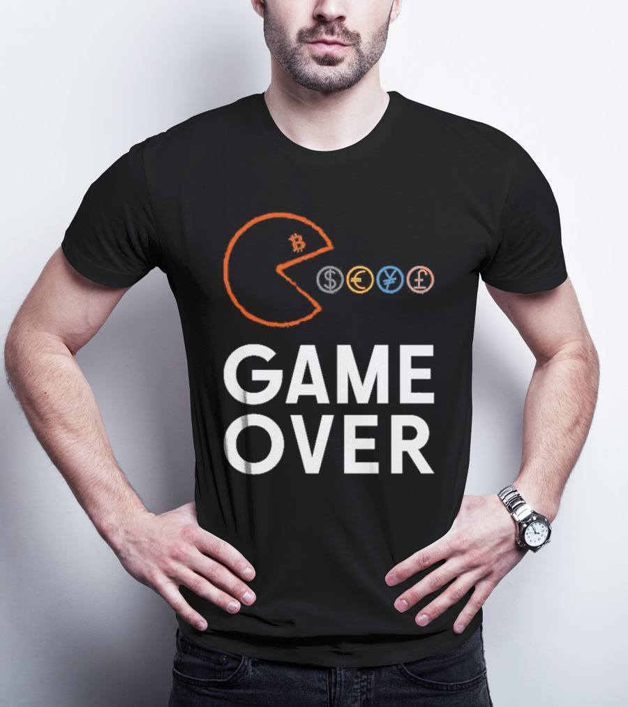 Game Over Bitcoin Pac-Man Eats Dollar Euro Yen Pound T-Shirt