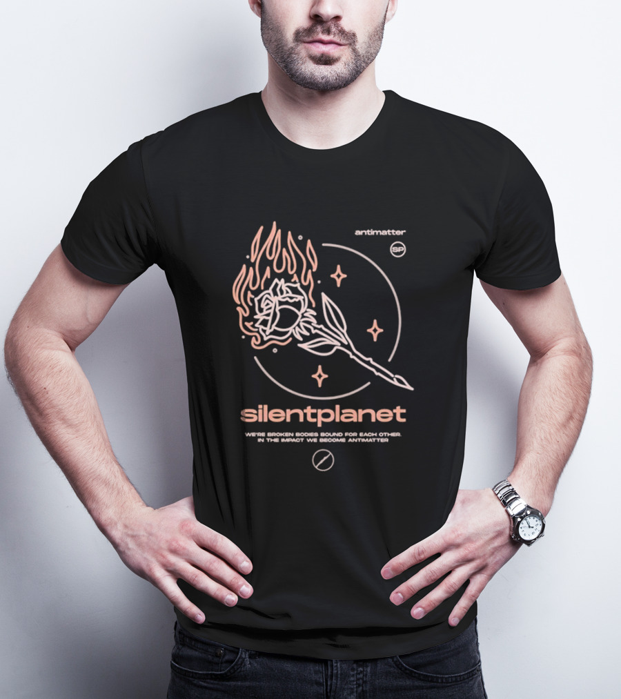 Silent Planet Antimatter Flaming Rose And Stars T-Shirt