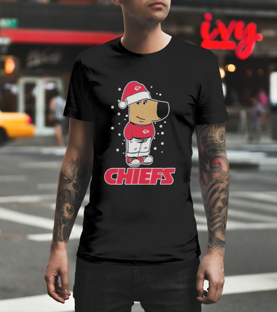 Chill Christmas Chiefs Santa Dog In Snowy Sweater And Hat T-Shirt