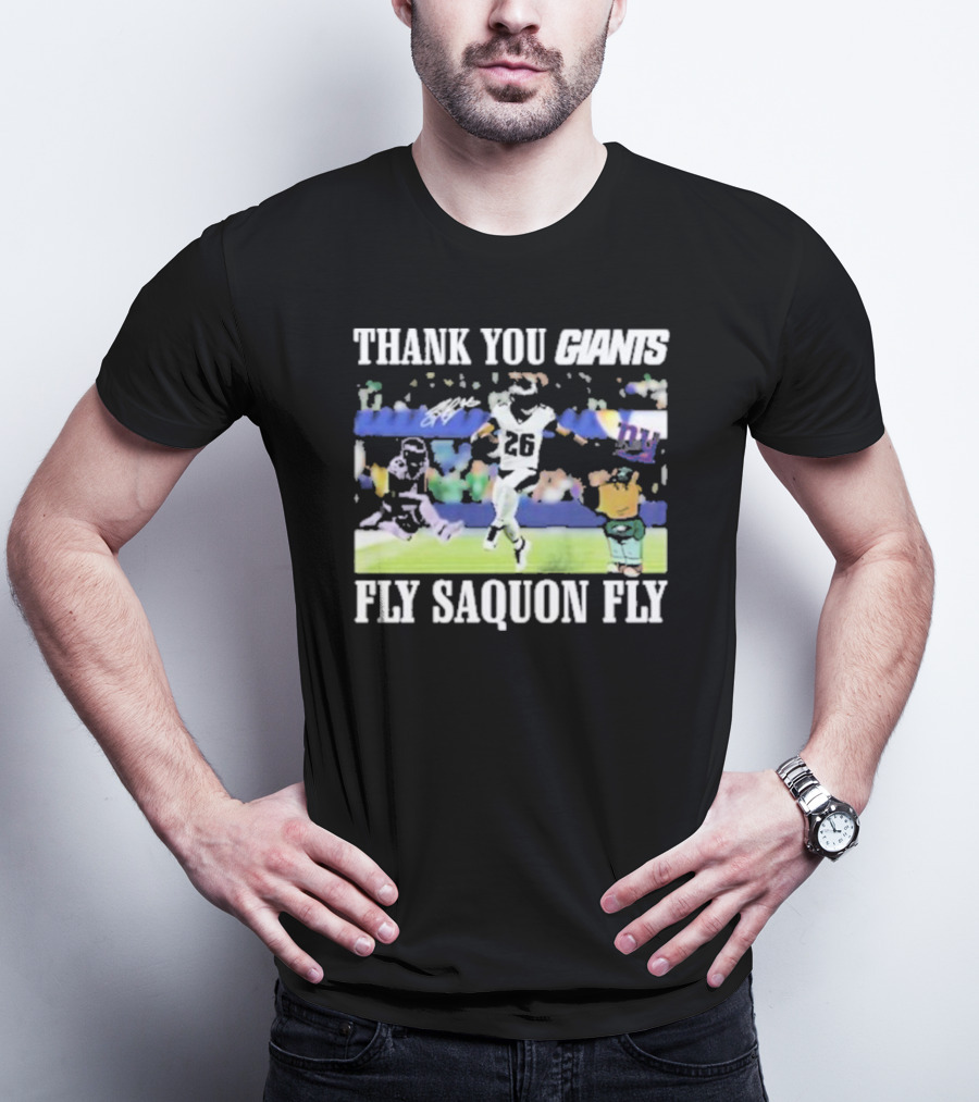 Thank You Giants Fly Saquon Fly 26 Football Jumping Action T-Shirt