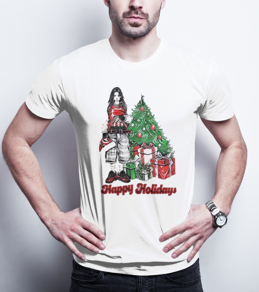 Billie Eilish Happy Holidays Christmas Tree Presents T-Shirt