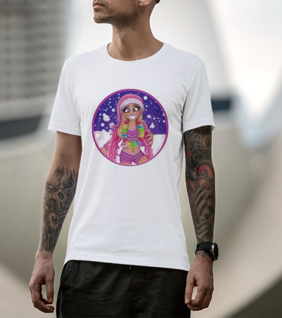 Merry Brittmas Wrestling Funny Christmas Outfit Santa Hat Cartoon T-Shirt