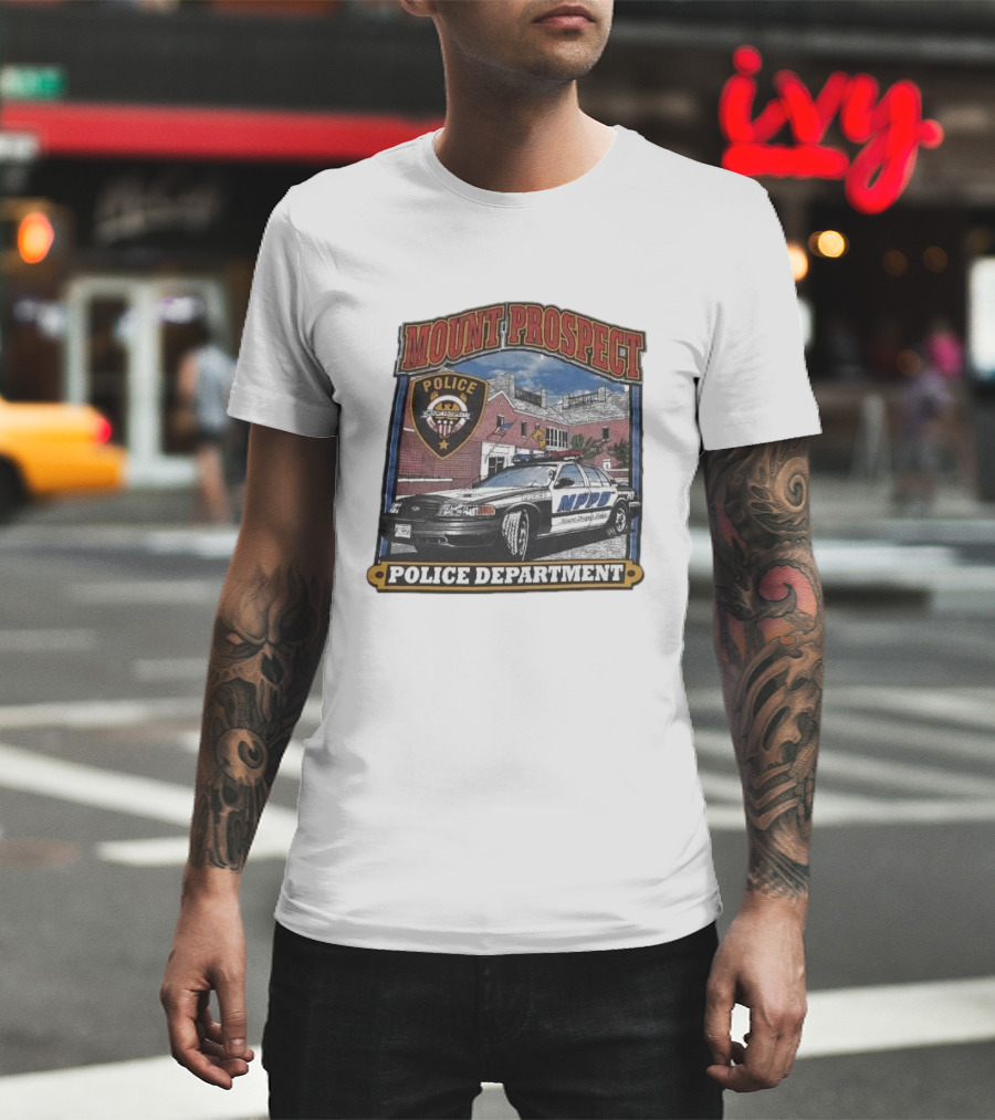 Mount Prospect Police Department Illinois Badge And Patrol Car T-Shirt