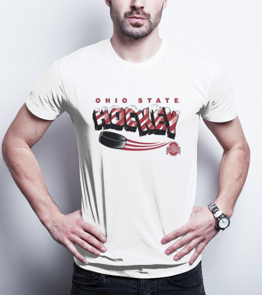 Ohio State Buckeyes Hockey Holiday Candy Cane Puck T-Shirt