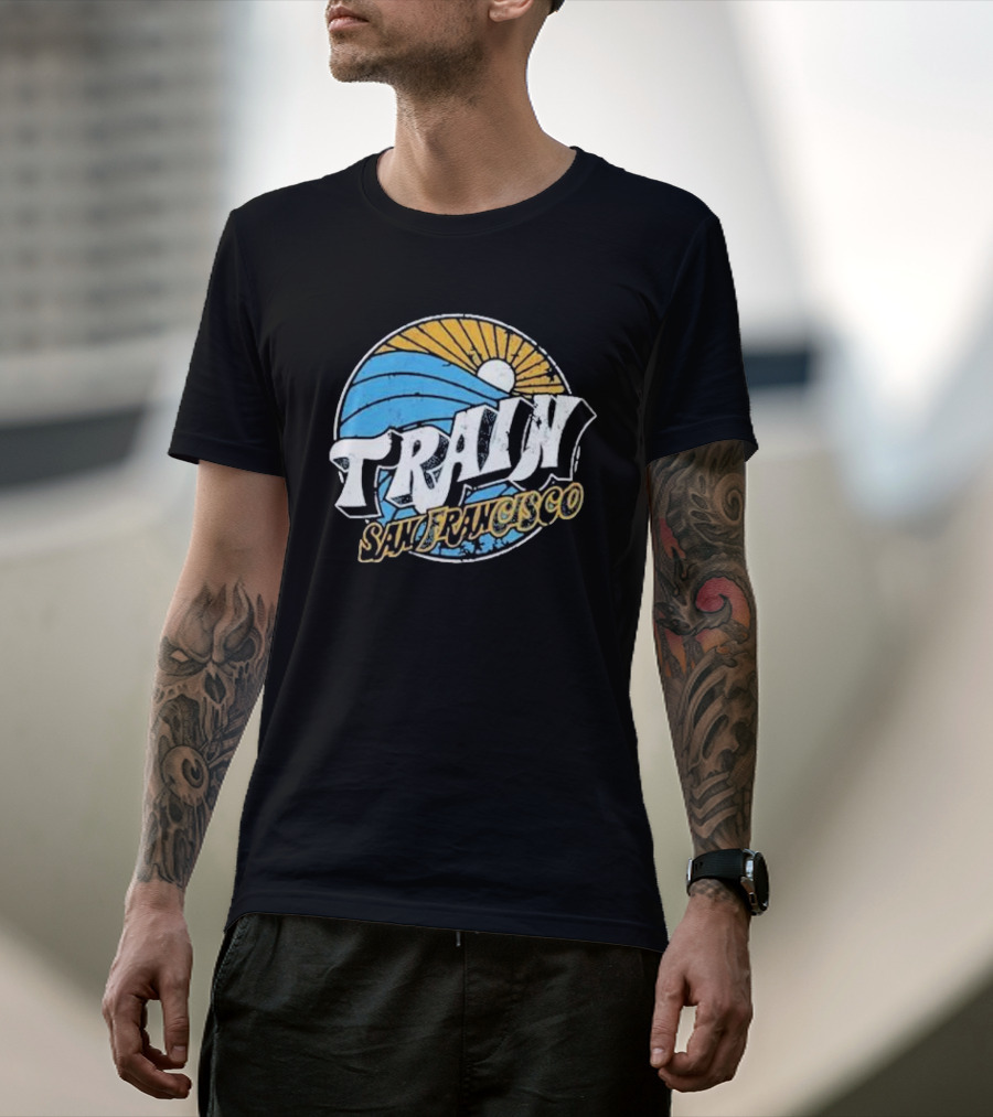 Train San Francisco Sunset Wave Retro T-Shirt